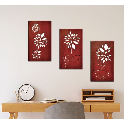 Pack de 3 tableaux décoratifs ajourés floral - ideekor